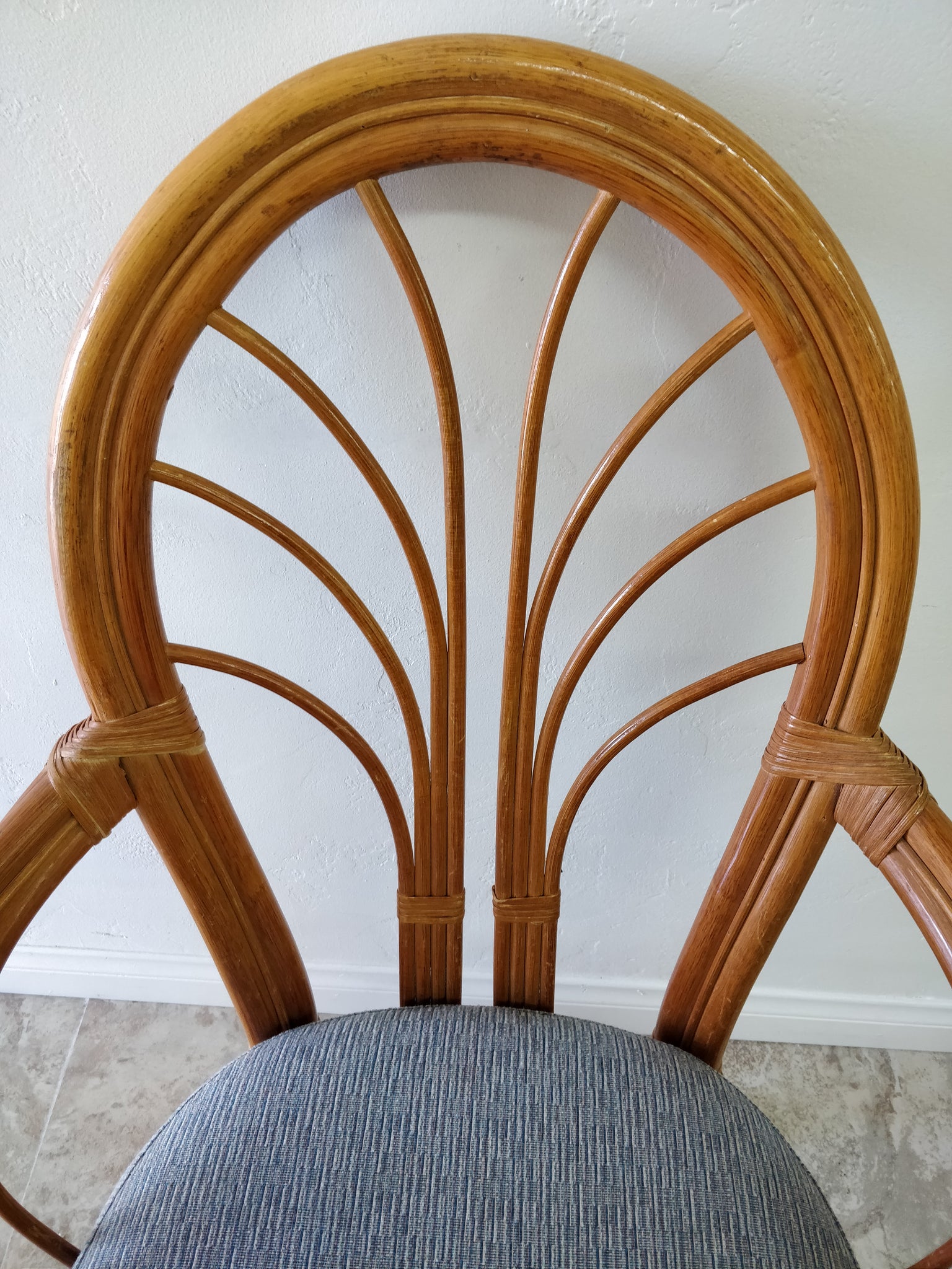 Vintage Bamboo Accent Chair with Blue Seat Cushion – Gordelly, Unlimited